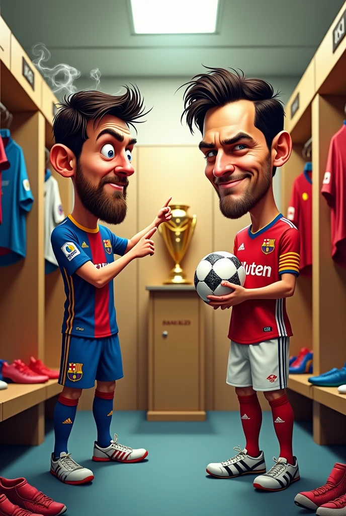Caricature of Messi and Ronaldo in the Locker Room A comical caricature ...
