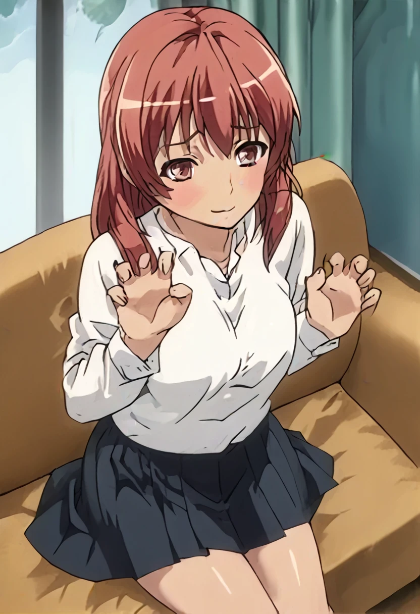 Megumi Morisaki-Okusama of Fire Yariman , Sitting on the couch - SeaArt AI