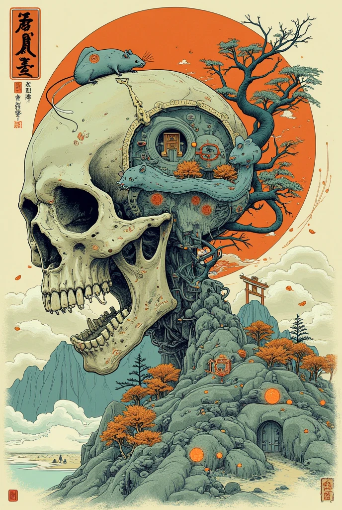 has pictures of skulls and mice、 Ukiyo-e、The album cover by John Barker ...
