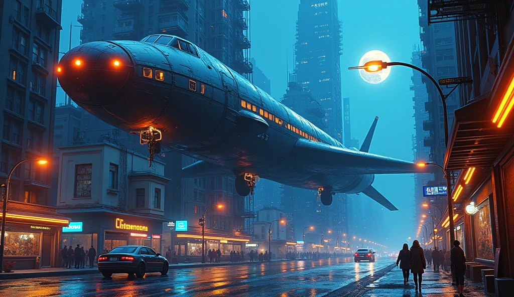 Street Mural of spaceship on a gigantic building made by neon - SeaArt AI