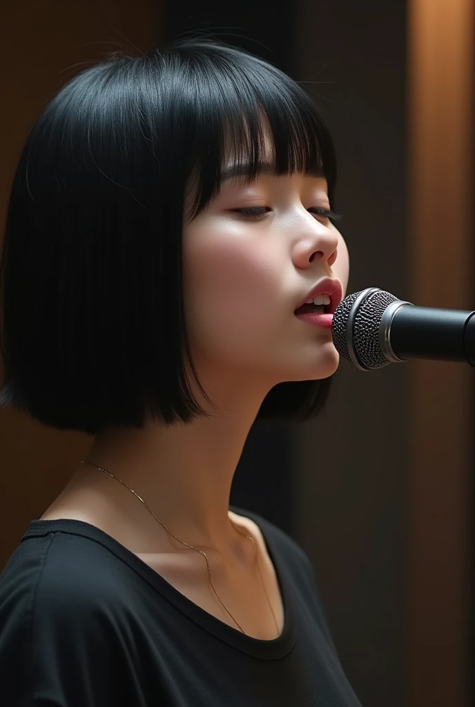 Singing with short black and straight hair - SeaArt AI