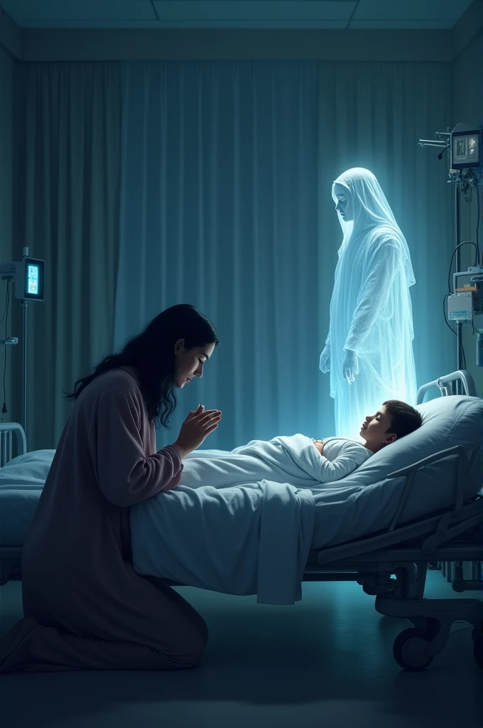 "A dramatic and emotional scene in a hospital room at night - SeaArt AI