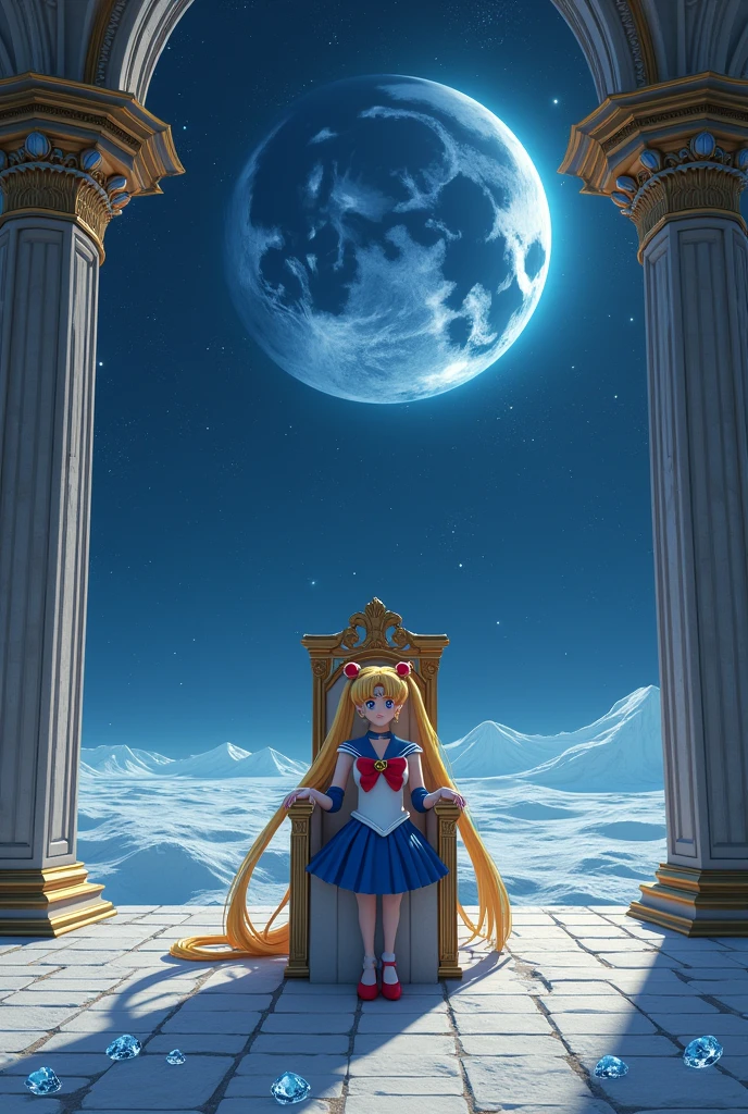 (Sailor Moon, Blonde) In front of the Throne , Earth behind - SeaArt AI