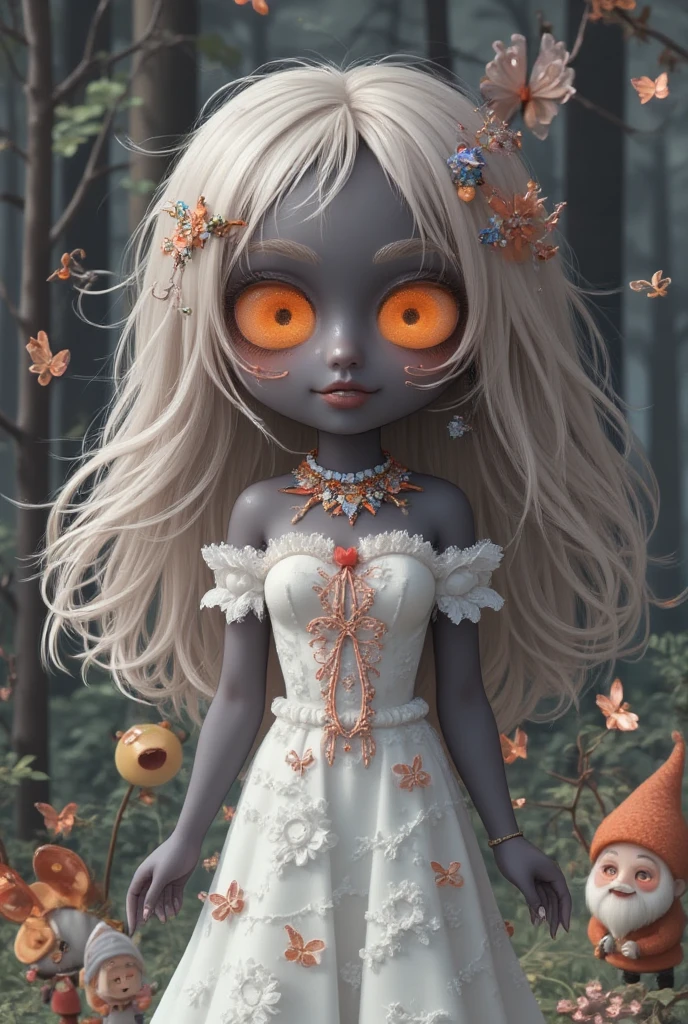 Cute smile, Nendoroid doll wearing frilly white gothic dress - SeaArt AI
