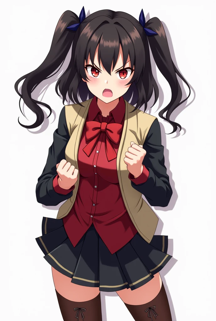 Rin Tohsaka, furrowed brows and cheeks puffed up with anger - SeaArt AI