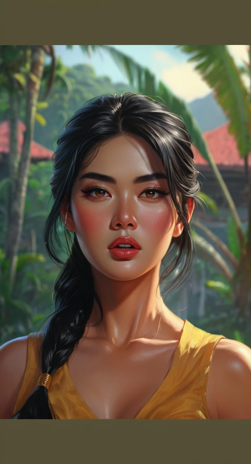 Close-up of a woman in a white shirt and with black hair, portrait of ...