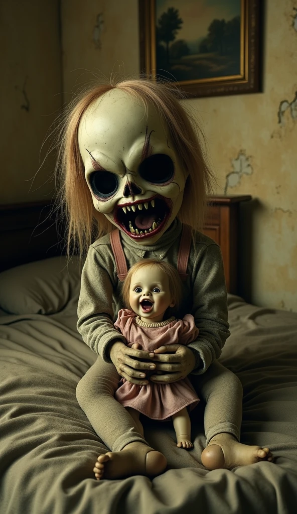 Surreal and eerie image of a decaying doll sitting on an old - SeaArt AI