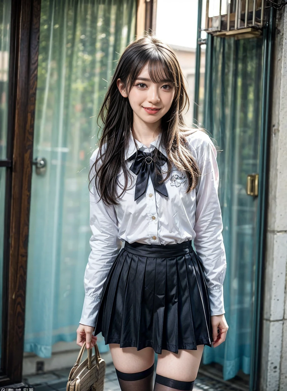 Arafed asian woman in a skirt and a white shirt posing for a picture - SeaArt AI