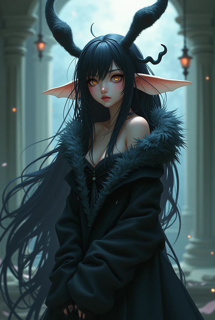 A female OC with moth features *Hazbin hotel style*, full body and dark ...