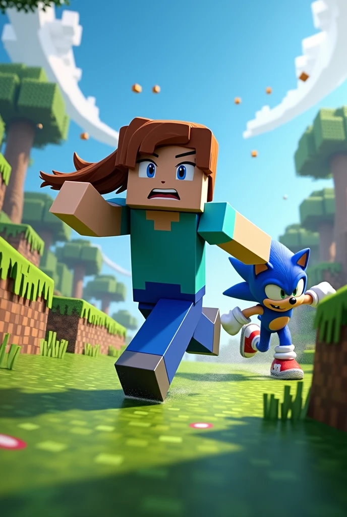 Janny minecraft correndo atraz do sonic - SeaArt AI