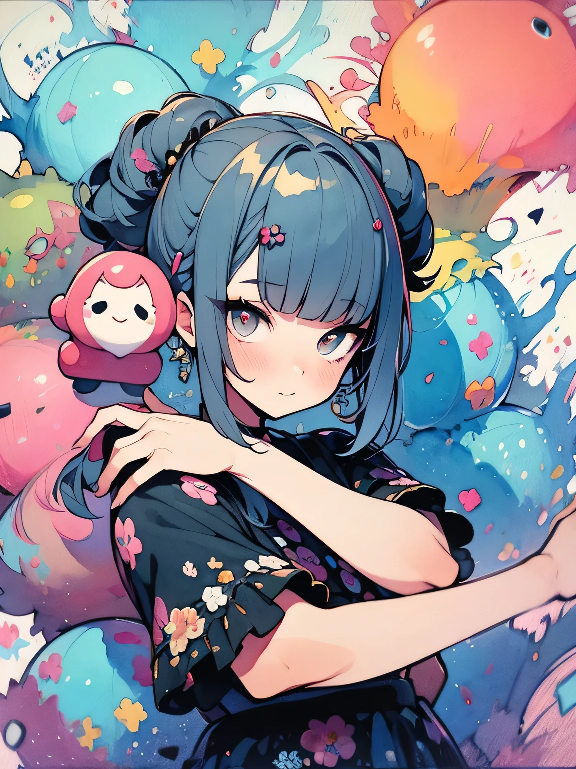 Anime girl with a bunch of balloons and a teddy bear（hatsune miku ...