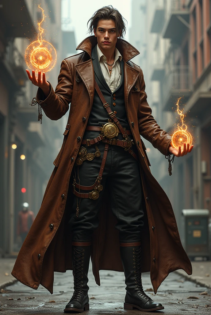 An image of a young sorcerer in steampunk style, with a sphere in one ...