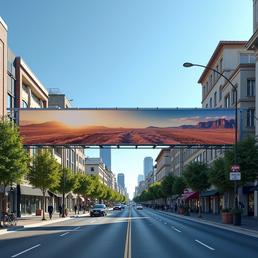 A photorealistic image of a large, elongated stretch banner measuring ...
