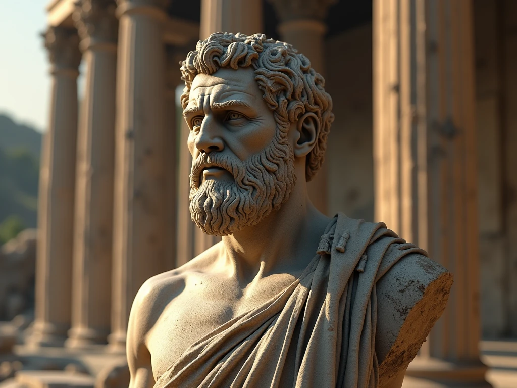 Create a hyper-realistic, 8K Ultra HD digital illustration of Epictetus ...