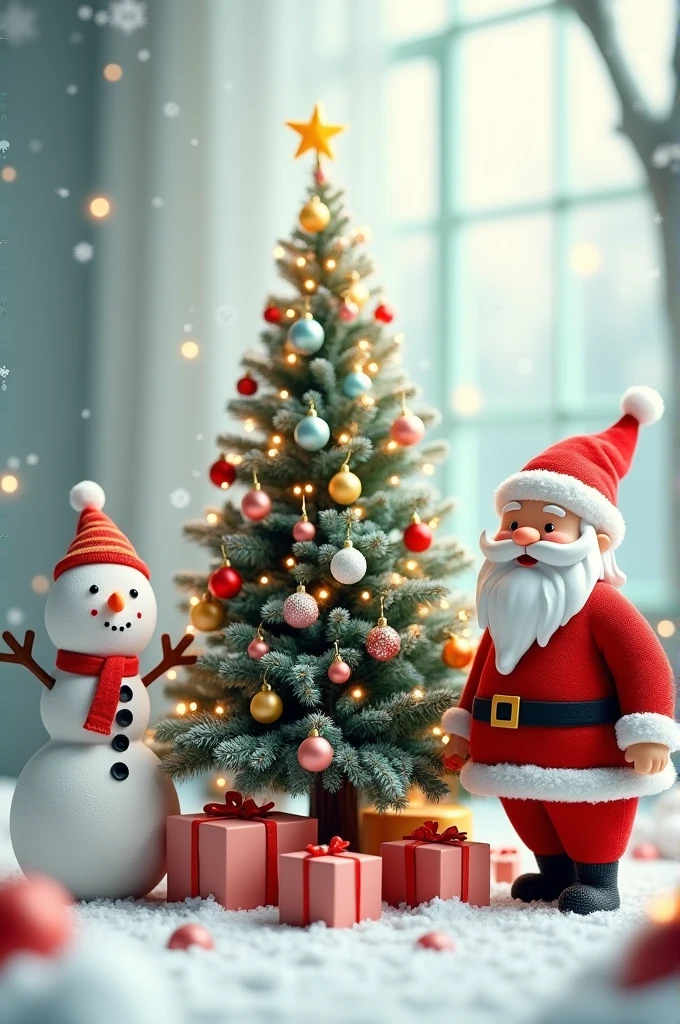 Image: Background white white snowfall Green onganized cristmas tree ...