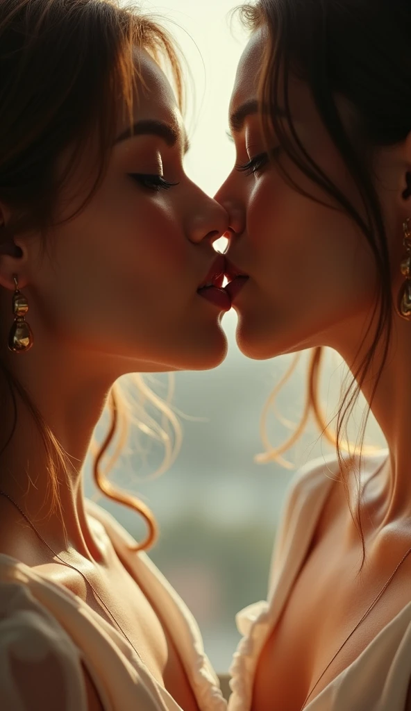 Two women lips closeup kiss very beautiful women - SeaArt AI