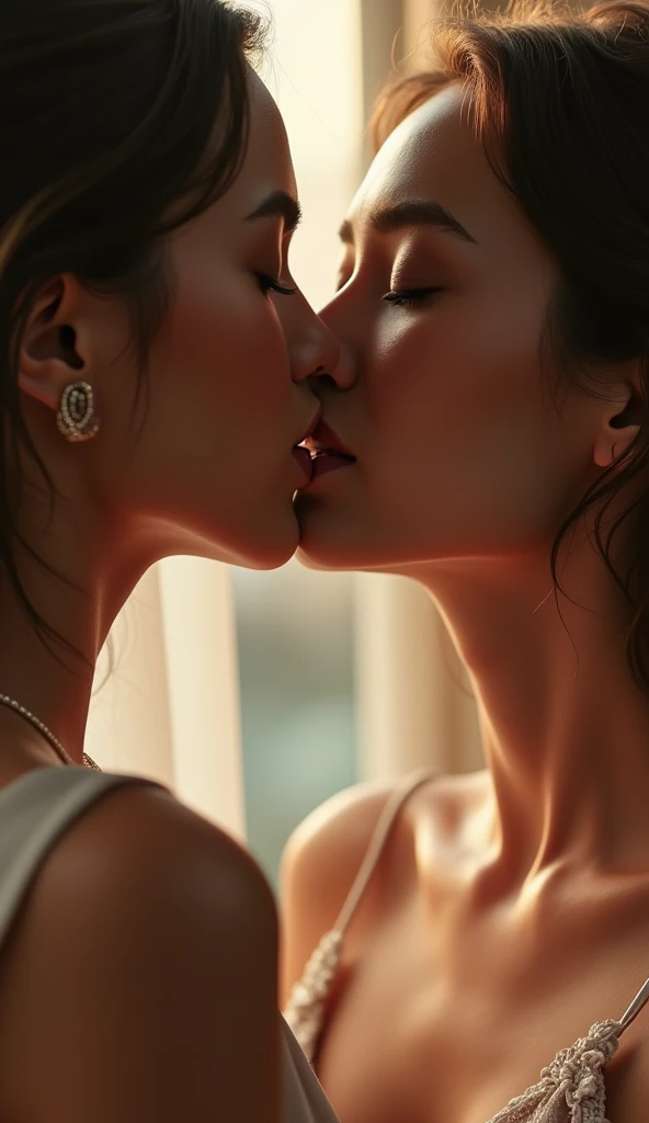 Two women lips closeup kiss very beautiful women - SeaArt AI