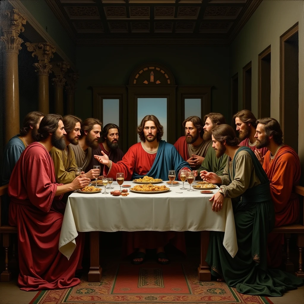 Create a portrait of the last Lord's Supper with the twelve realistic ...