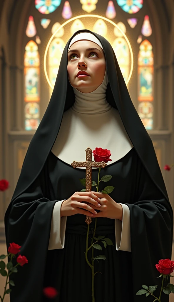 Imagine Saint Rita of Cássia in a heavenly environment , surrounded by ...