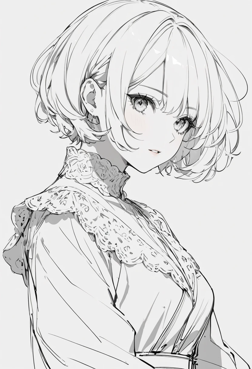 Line Art woman, short hair, Line Art, sketch - SeaArt AI