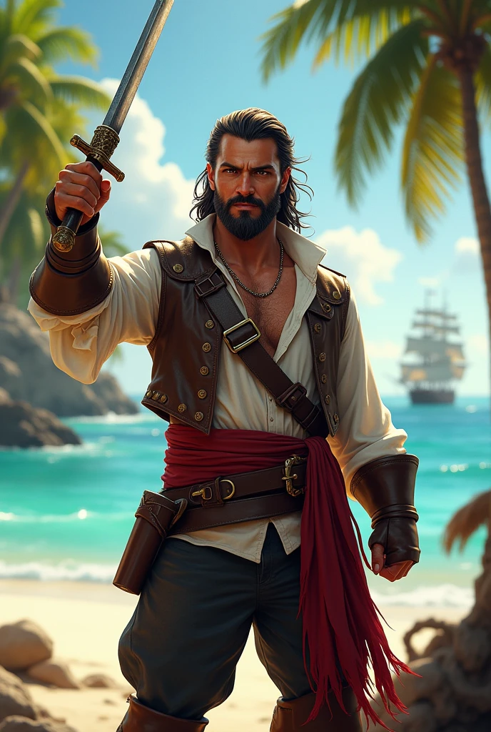 Caribbean pirate , with a slap in the hand , photo next; pirate is ...
