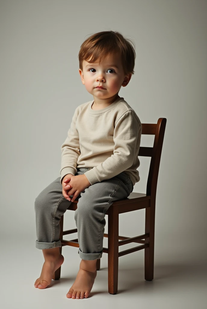 A studio pic and a boy sitting on a chair - SeaArt AI