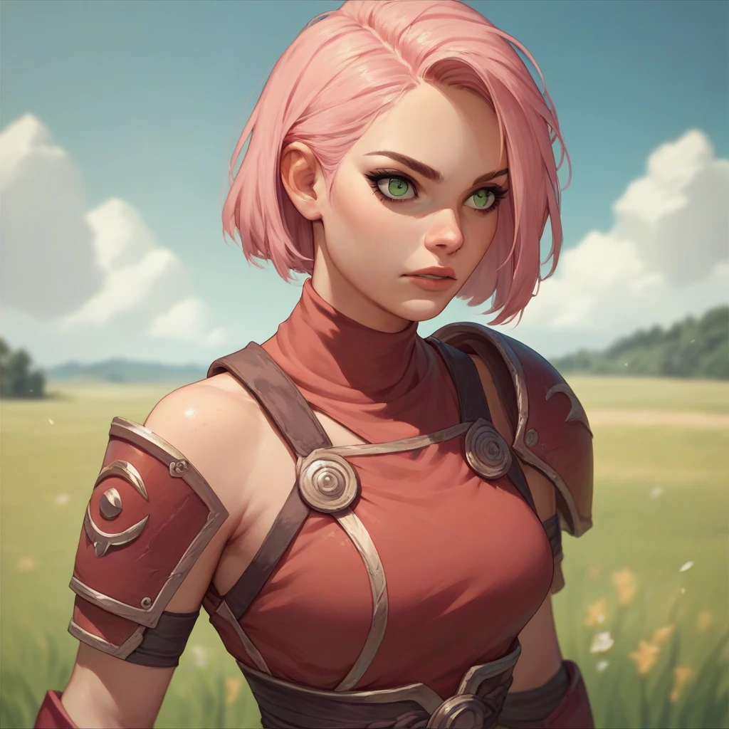 A Girl with slim, fairly curvaceous body, short Light Pink hairstyles ...