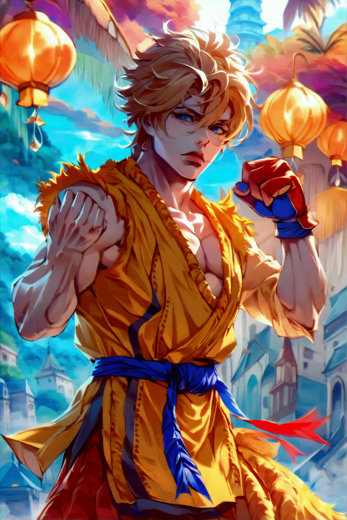 Ken Masters, rival et ami de Ryu, est immédiatement reconnaissable par ...