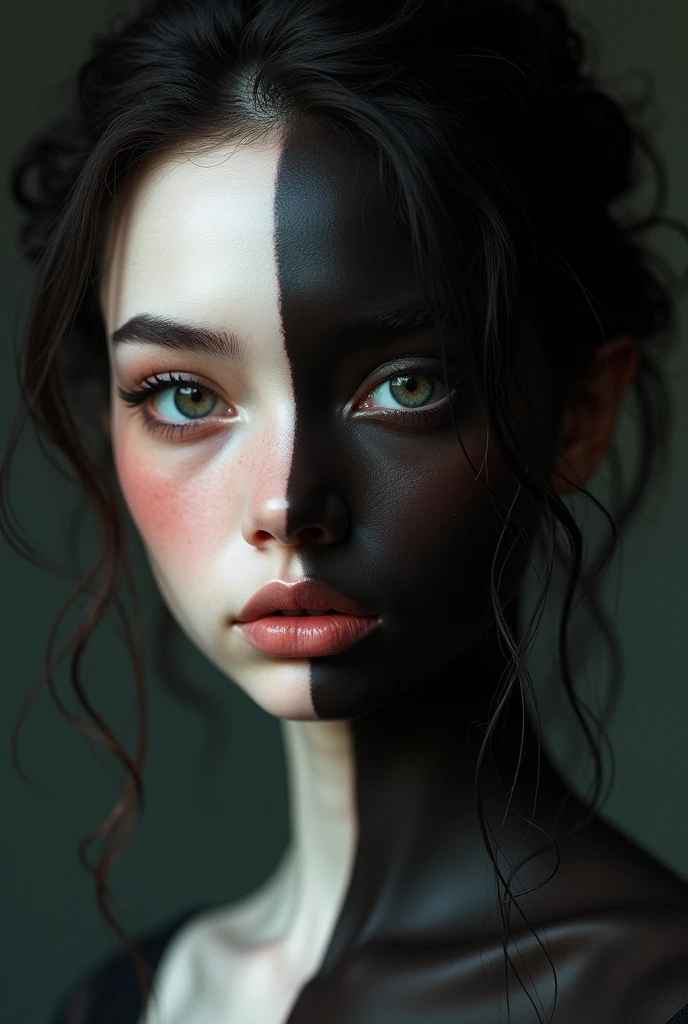 Cute 18 years old girl with half white half black skin in face and body ...
