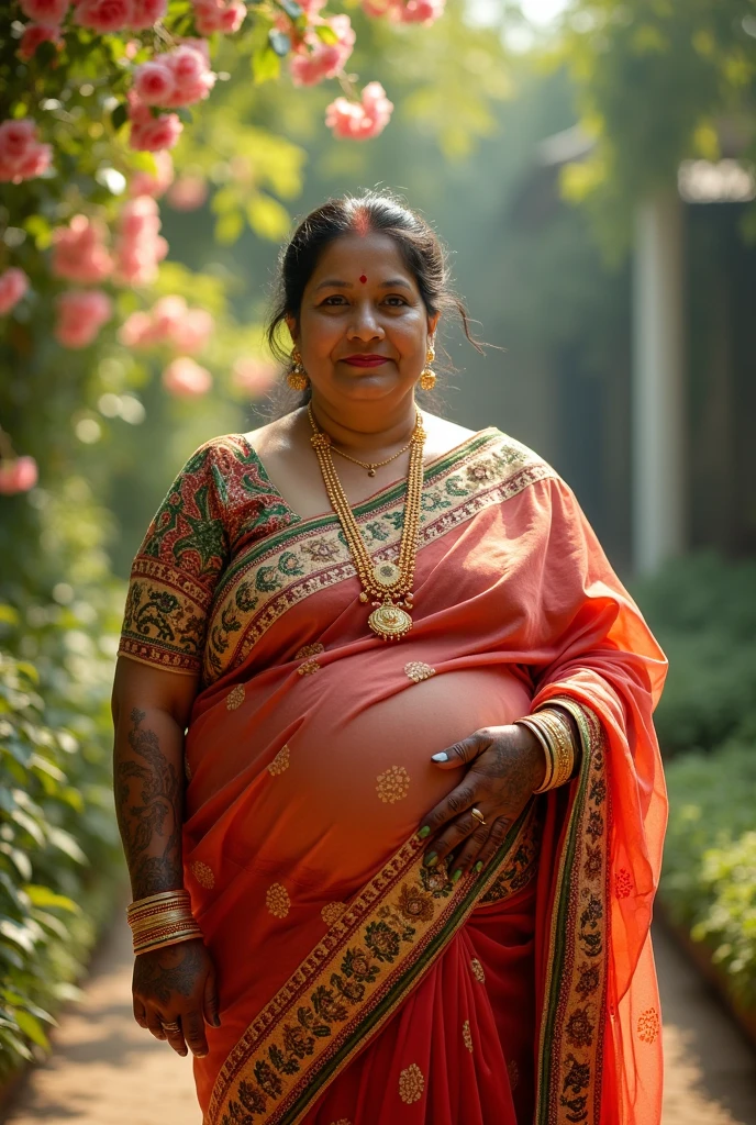 60 years old plus size pregnant indian woman in bridal look. - SeaArt AI