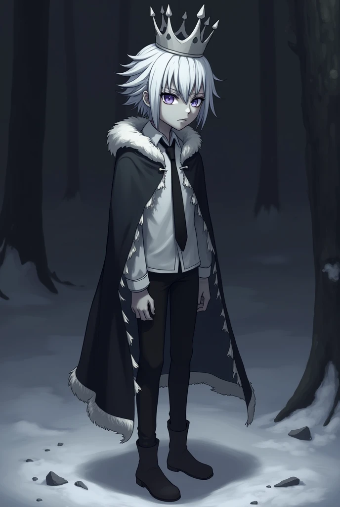 An anime teenager with completely gray skin, disheveled white hair ...