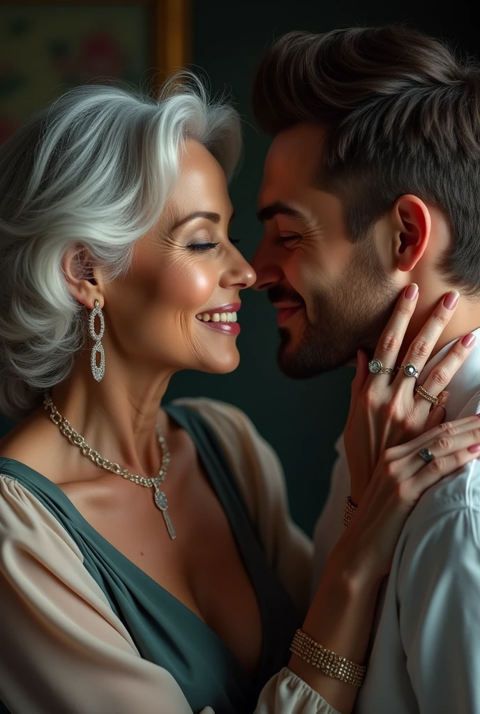 A strikingly elegant woman in her 70s, with silver hair that frames her ...