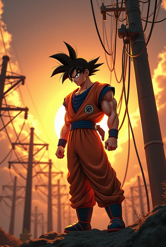 Super saiyan goku working in the power lines - SeaArt AI