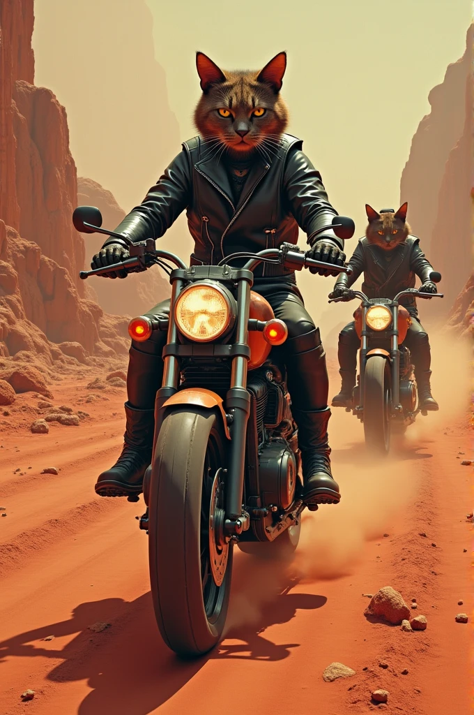 A mean crew of cat biker gang members, wearing kouign leather jackets ...