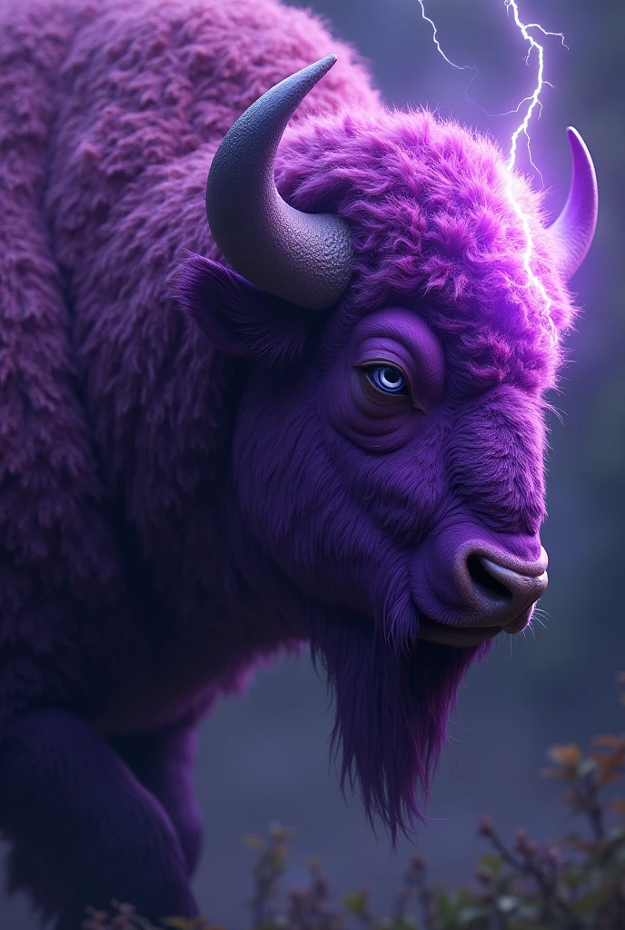 The purple bison head has lightning on the forehead - SeaArt AI