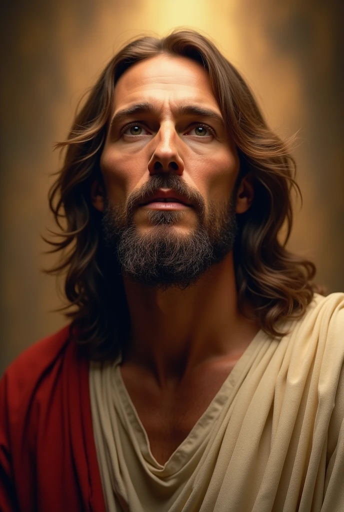 Jesus Christ, hyper-realistic image, fully frontal view, showing from ...