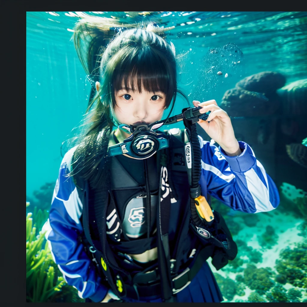 Japanese elementary school girl holding a regulator mouthpiece while practicing - SeaArt AI