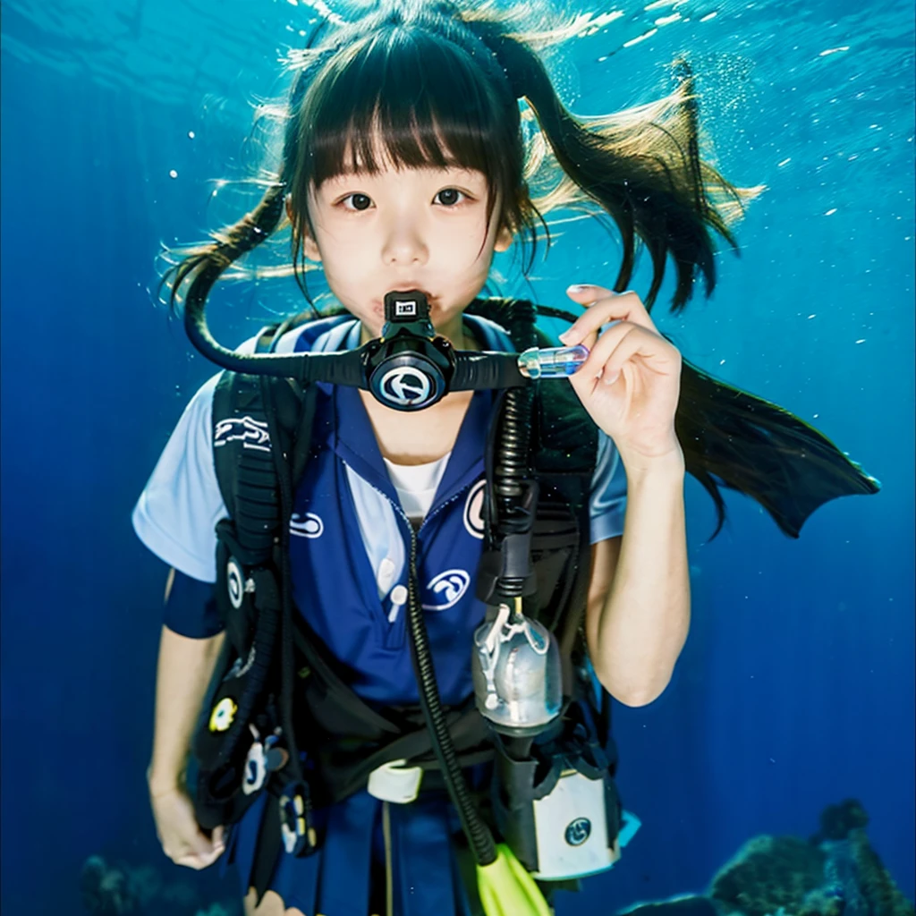 Japanese elementary school girl holding a regulator mouthpiece while practicing - SeaArt AI
