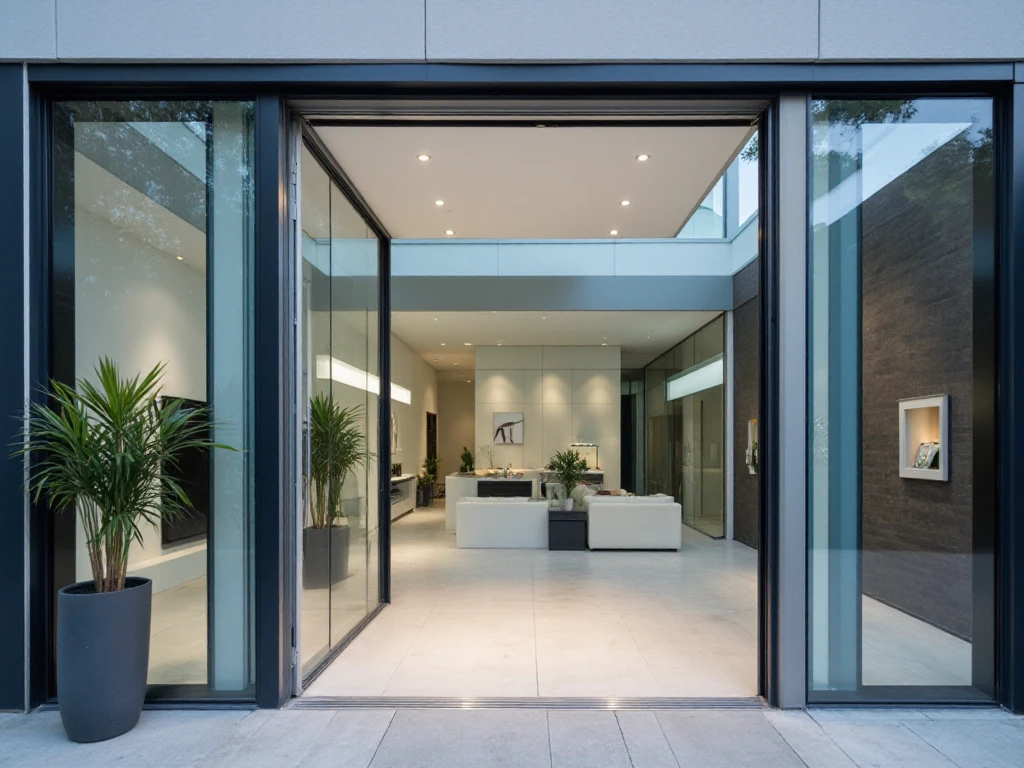 There is a glass door with a sign on it in a building, nesting glass ...