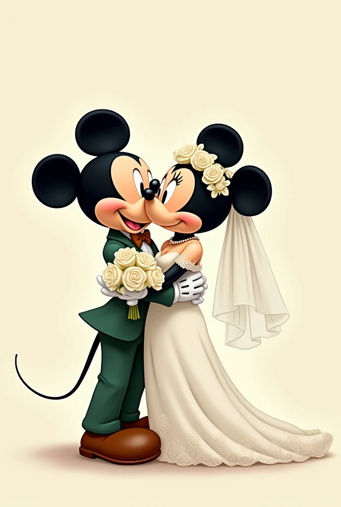 Cartoon of married Mickey and Minnie . Mickey in green suit and brown ...