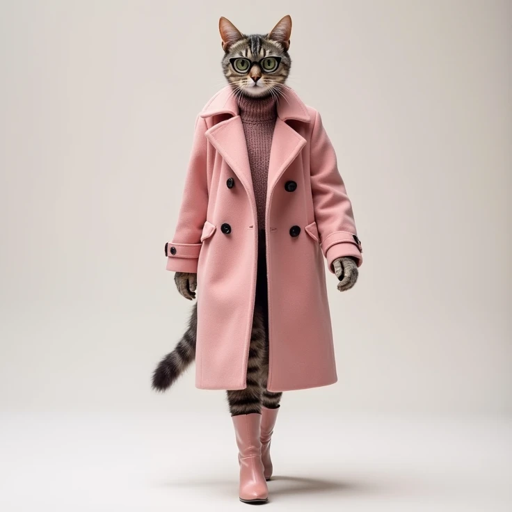 The stylish cat walks gracefully , showing a confident gait looks at ...