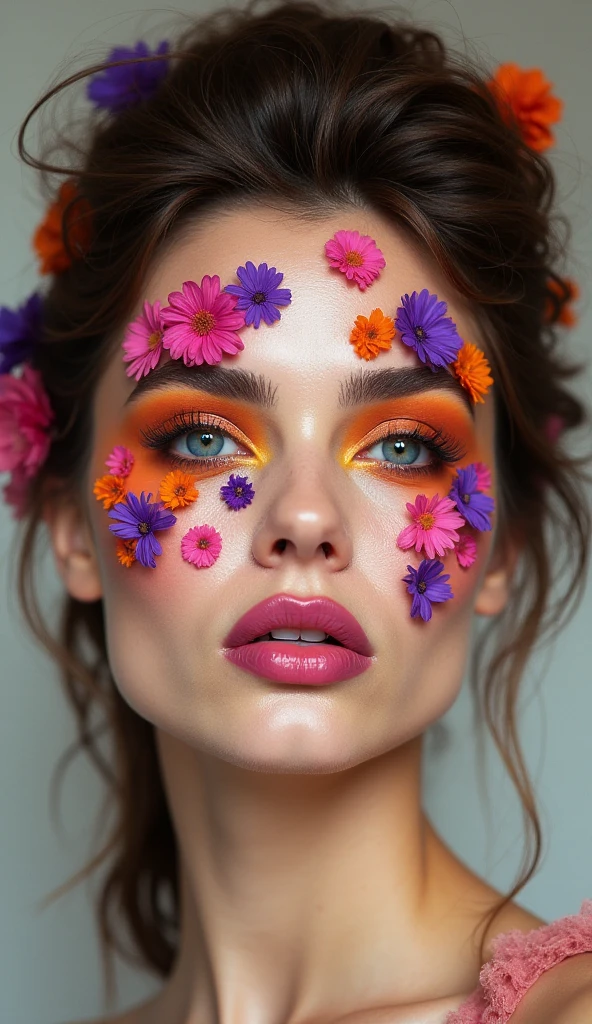 Create facial makeup with flowers, only flashy makeup - SeaArt AI