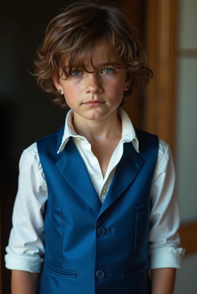 Young boy lean body wearing a royal blue silky suit vest with ...