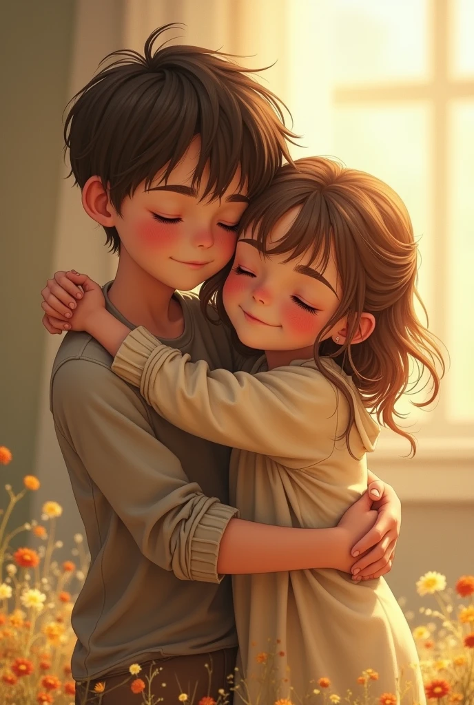 A girl and boy hug - SeaArt AI