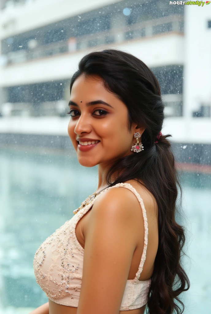 Extreme close up photo of back of Priyanka mohan jumping from ship deck ...