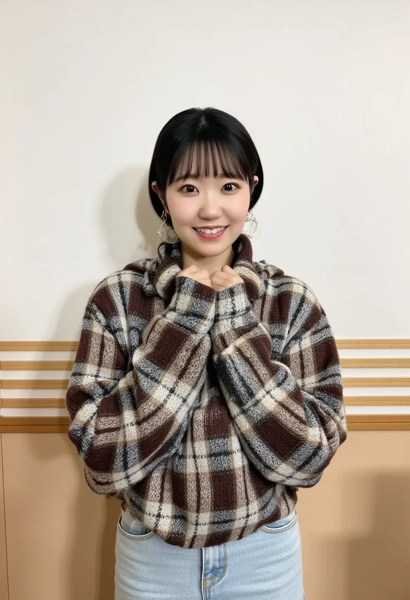 Only one smiling woman is striking a cute pajama pose, revealing only ...
