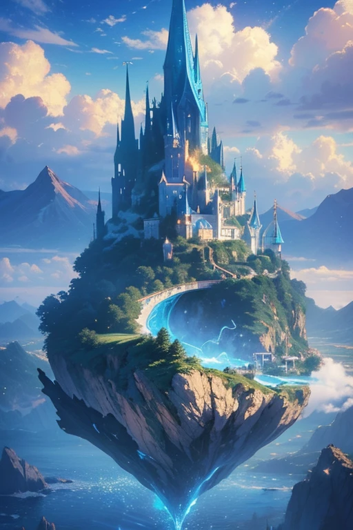 ( magical cute null blue stream overlay scene), ( Floating island ...