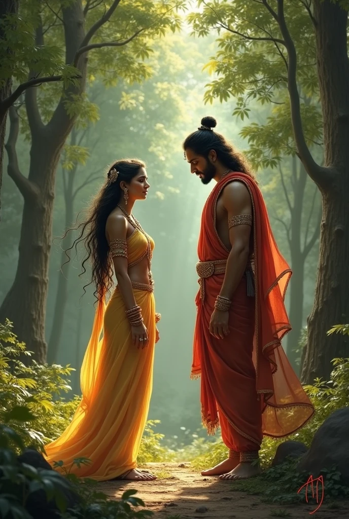 Generate image of goddess Sita leaving lord ram and lord ram crying ...