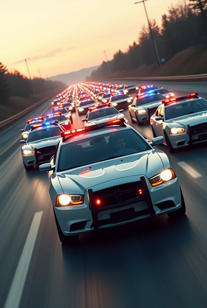 20 cop cars following from a distant - SeaArt AI