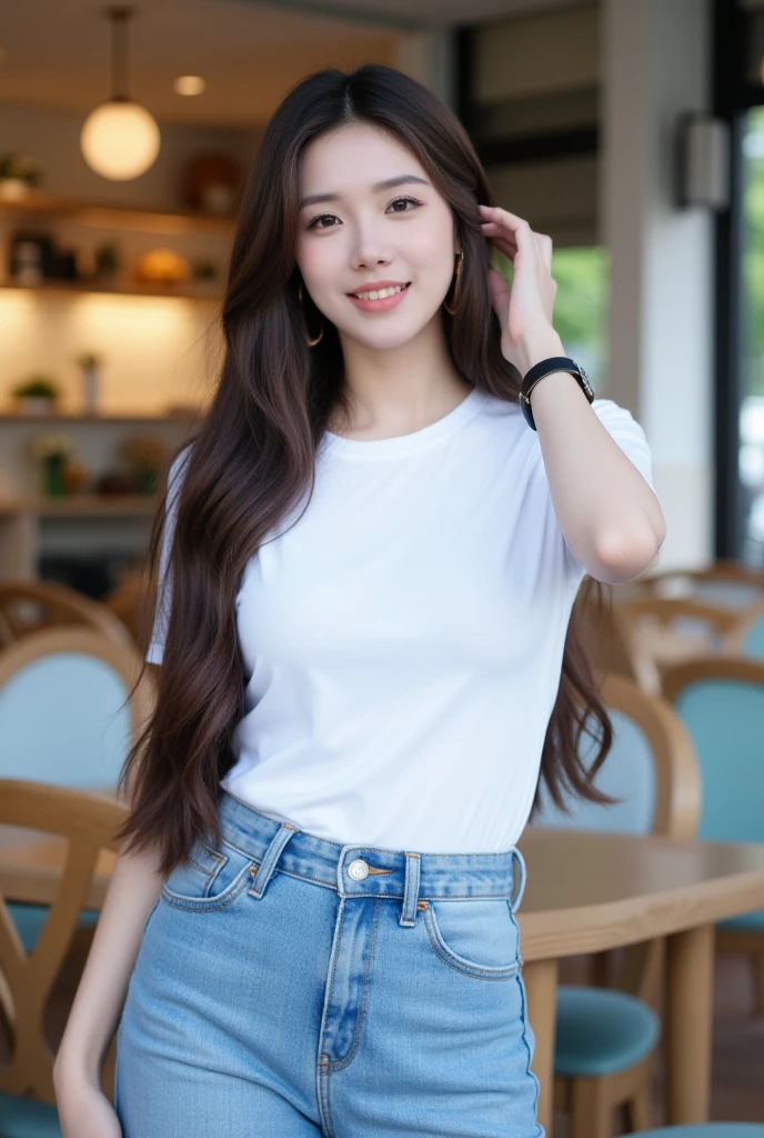 Thai girl with long natural brown hair., Age 22 years, slender - SeaArt AI